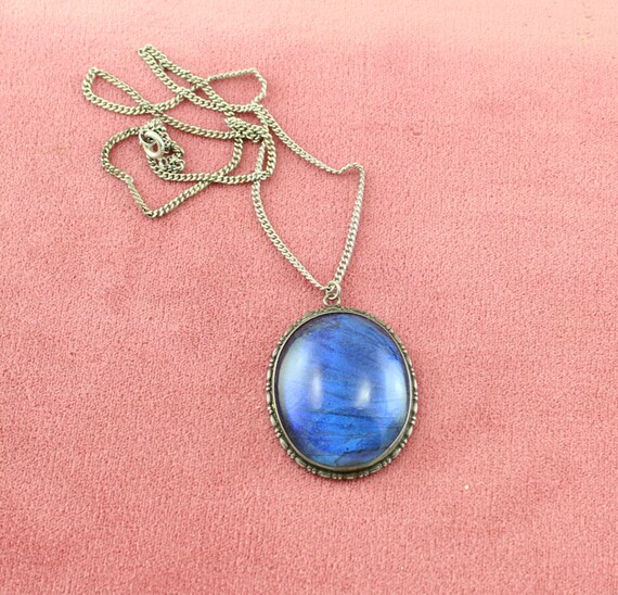 ART DECO 1930s Oval Sterling Butterfly Wing Pendant N… - Gem