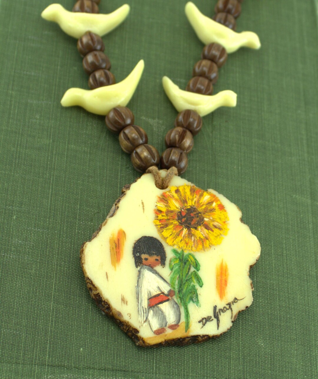 70s Degrazia Sun Flower Boy ART Dove Necklace Southwest Studio - Etsy