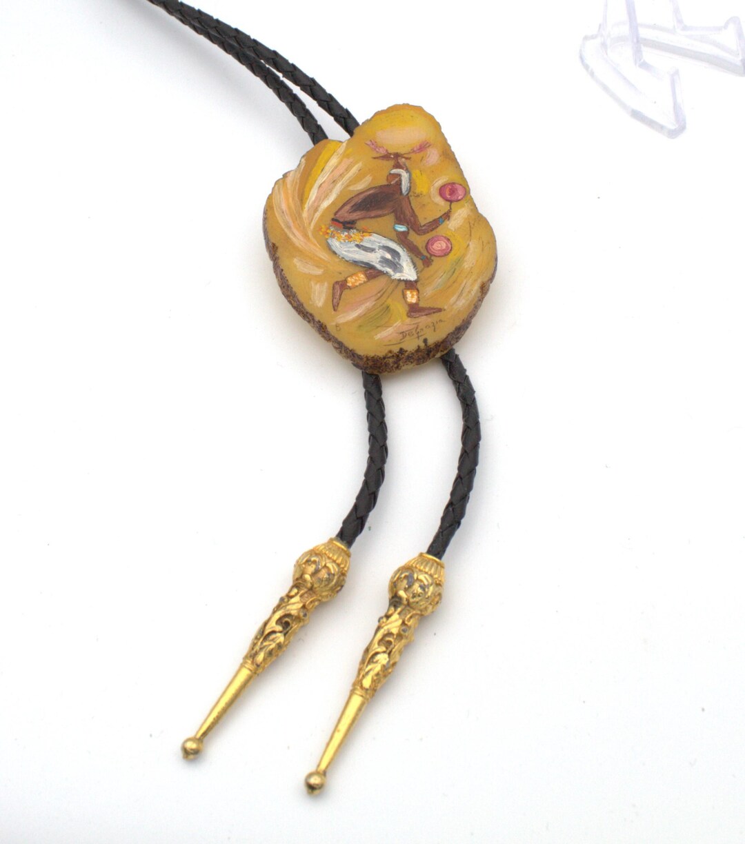 70s Degrazia Ceremonial DEER Dancer ART Bolo Slide Tie; Southwest ...