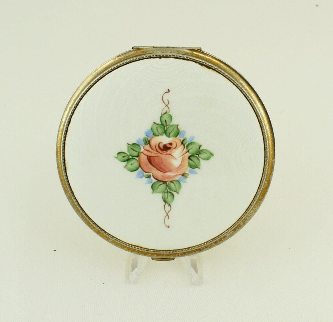 50s EVANS Flapjack Face POWDER Floral Enamel Compact; Disaster Relief ...