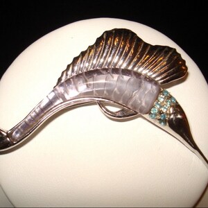 40s JELLY BELLY Carved Lucite Sword Fish ST Pin Lavender Rhinestone ...