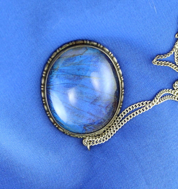 ART DECO 1930s Oval Sterling Butterfly Wing Pendant N… - Gem