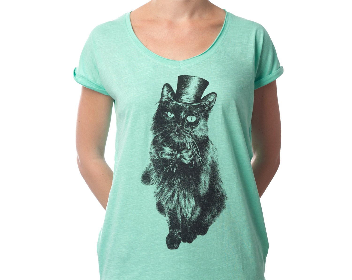 Women's Scoop Neck T-shirt, Organic Cotton ''mr Bojangles Printed Cat ...