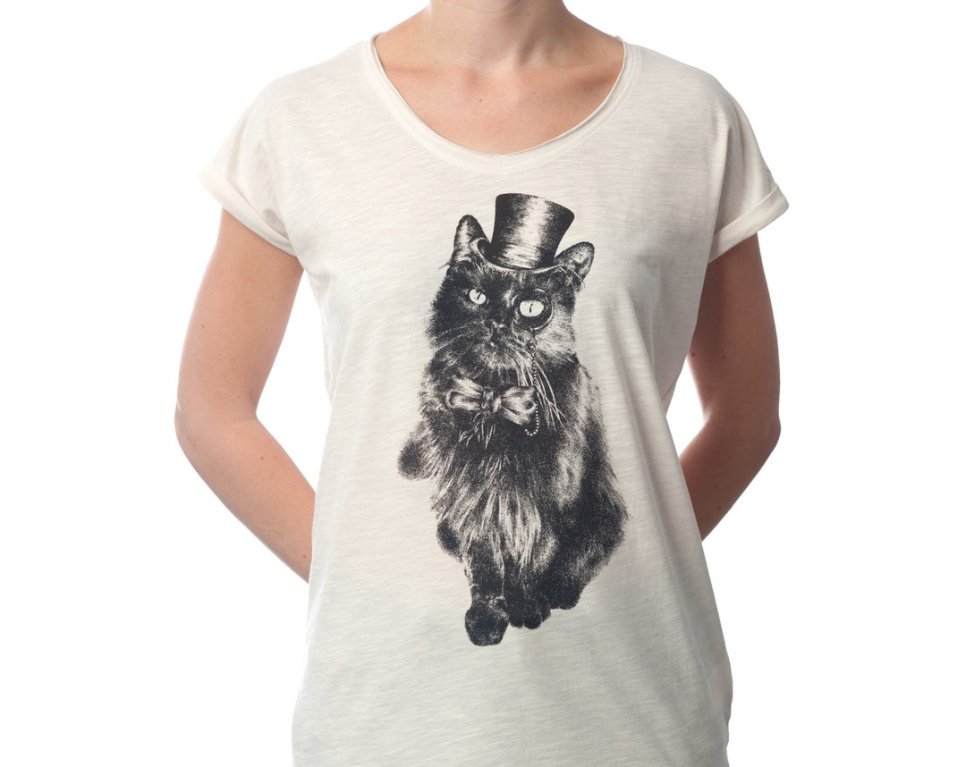 Women's Scoop Neck T-shirt, Organic Cotton ''mr Bojangles Printed Cat ...