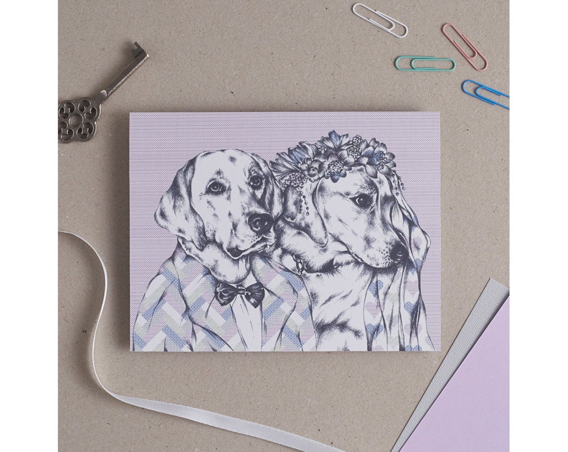 Dog Wedding Card: Wedding Card With Dog Bride and Groom Illustration ...