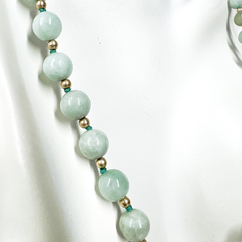 Pale Green Jade & 14k Yellow Gold Beaded Necklace Jadeite Knotted Green ...