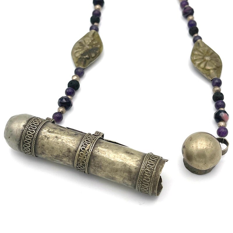 Hollow Kuchi Amulet Necklace/ Silver Prayer Tube Necklace / Vintage ...