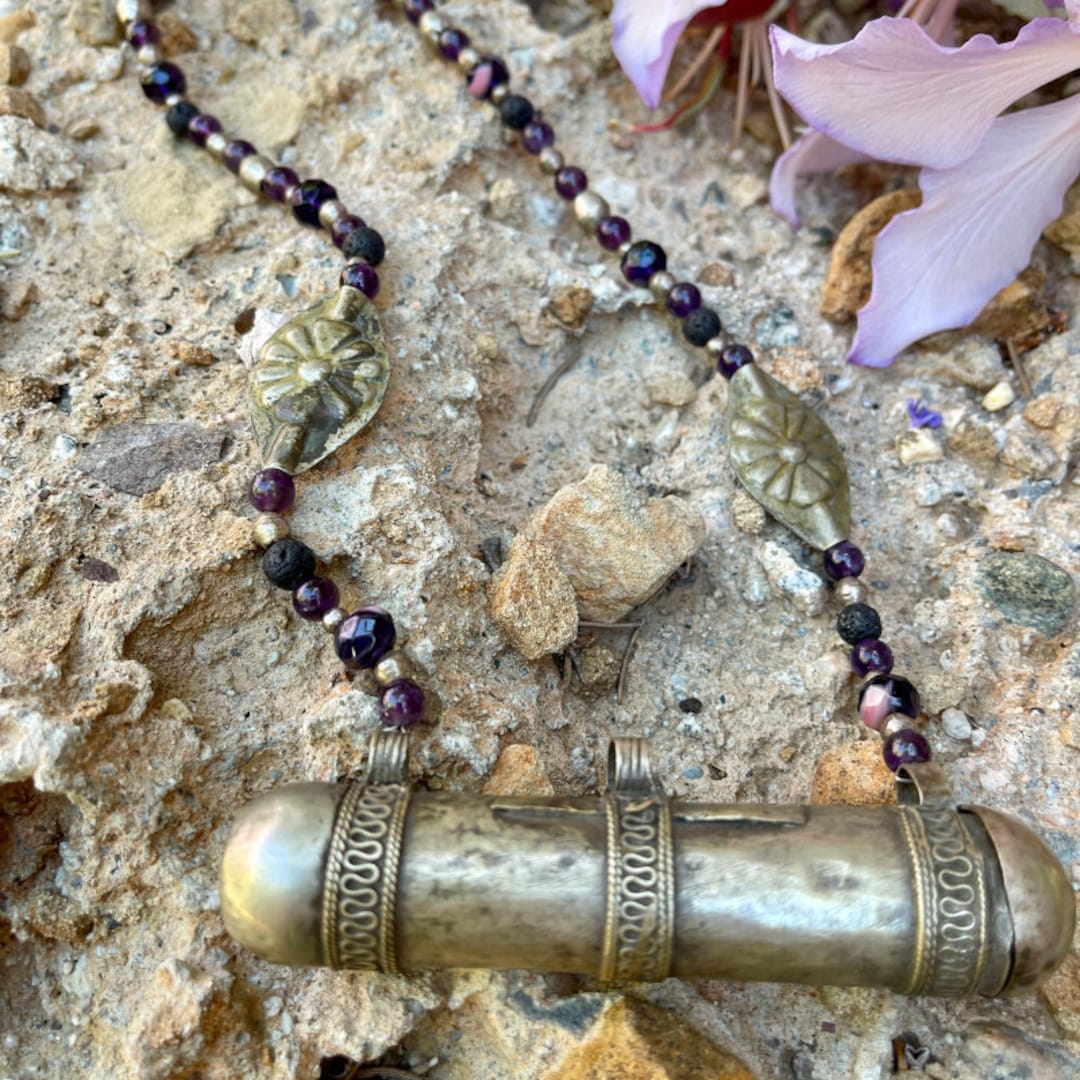 Hollow Kuchi Amulet Necklace/ Silver Prayer Tube Necklace / Vintage ...