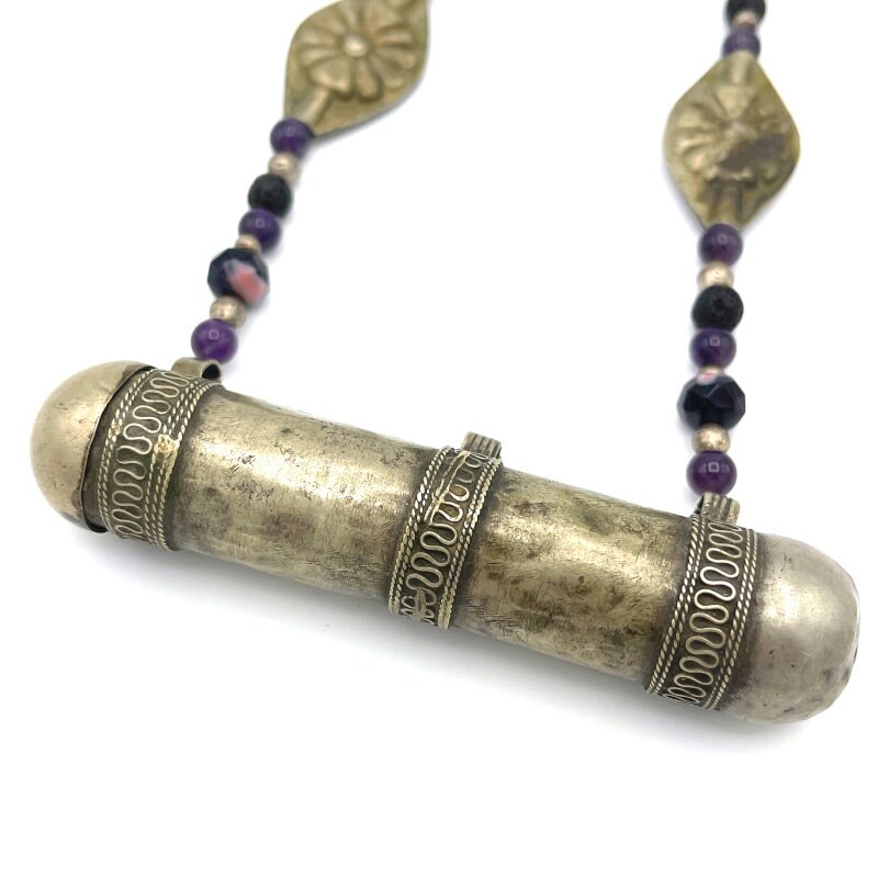 Hollow Kuchi Amulet Necklace/ Silver Prayer Tube Necklace / Vintage ...