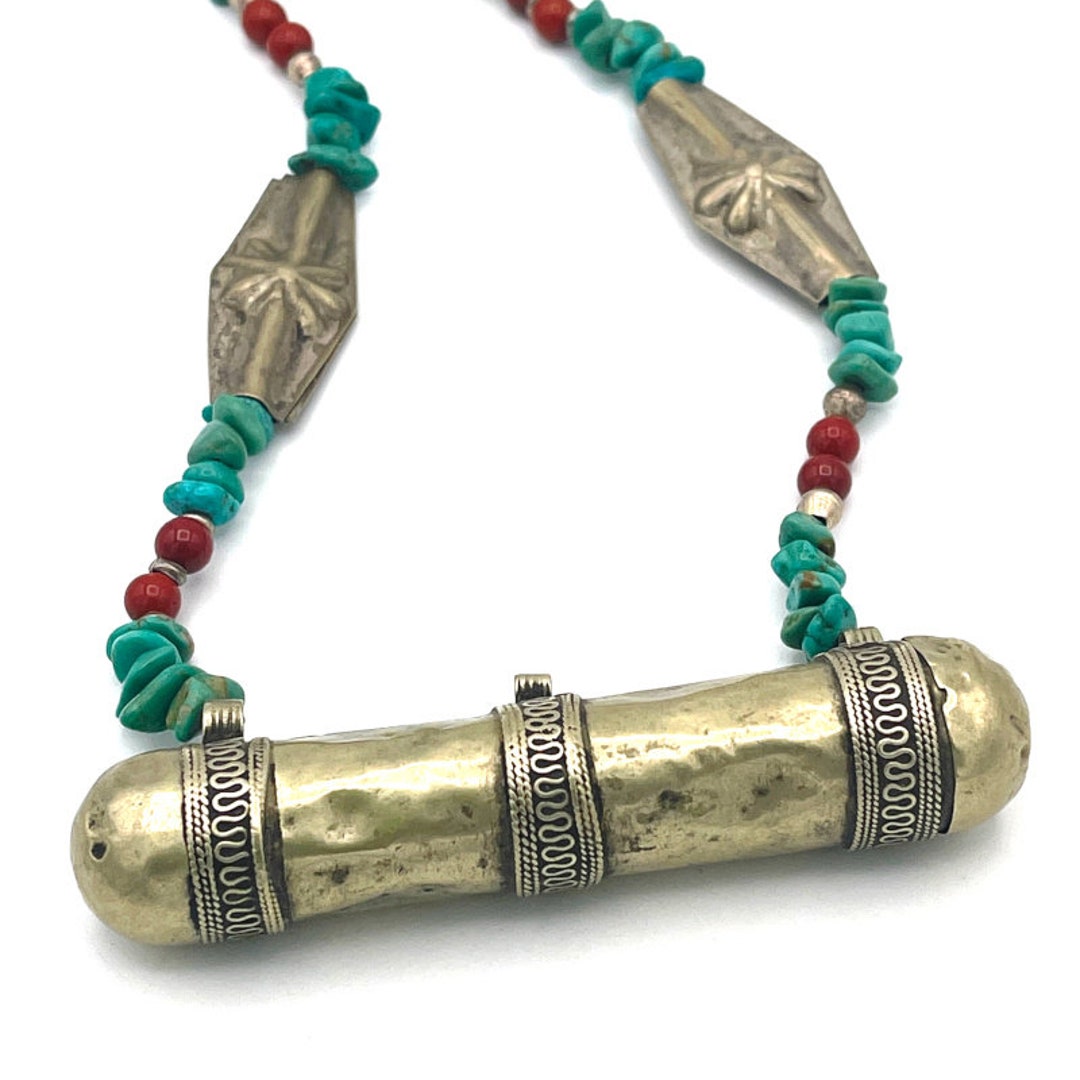 Hollow Kuchi Amulet Necklace/ Silver Prayer Tube Necklace / Vintage ...