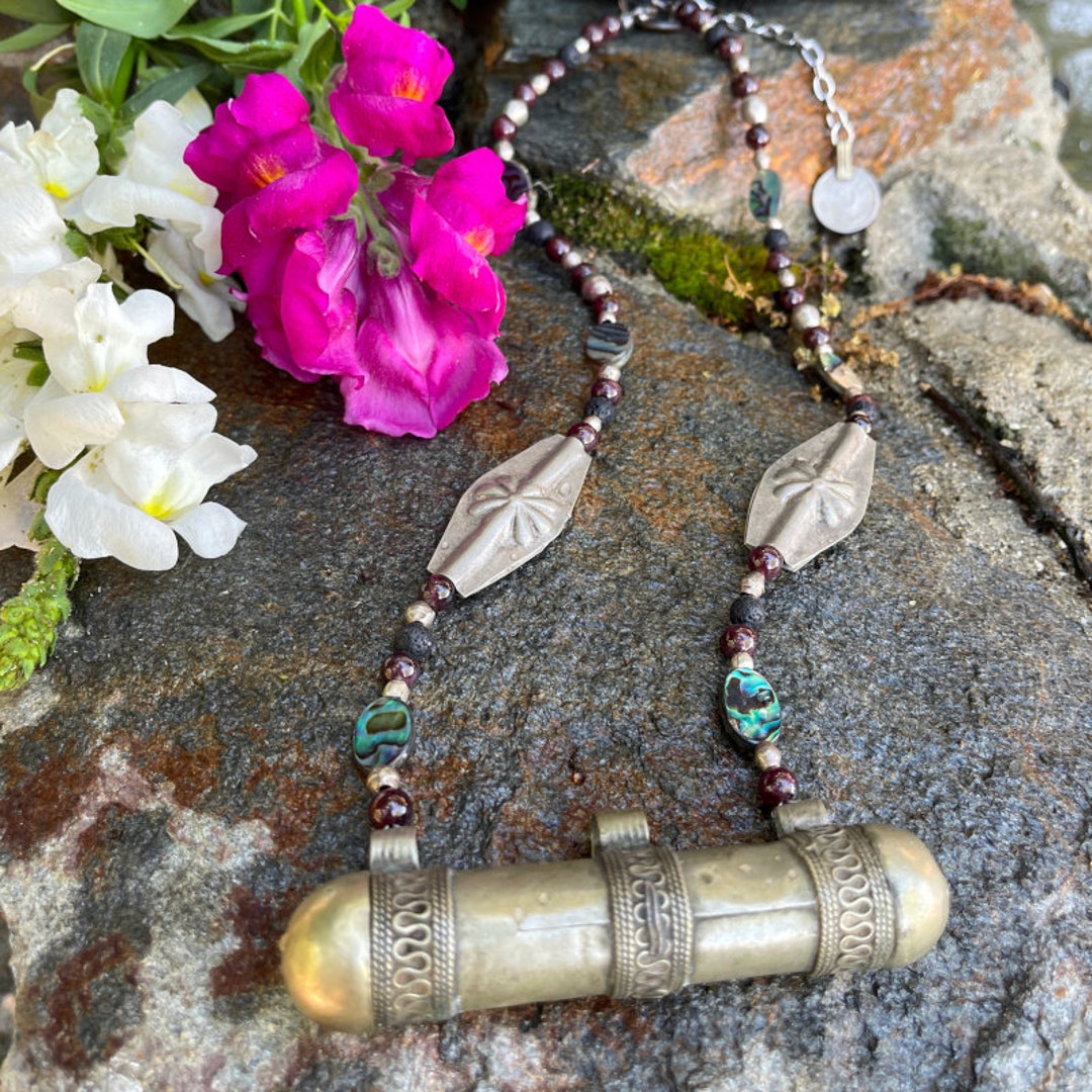 Hollow Kuchi Amulet Necklace/ Silver Prayer Tube Necklace / Vintage ...