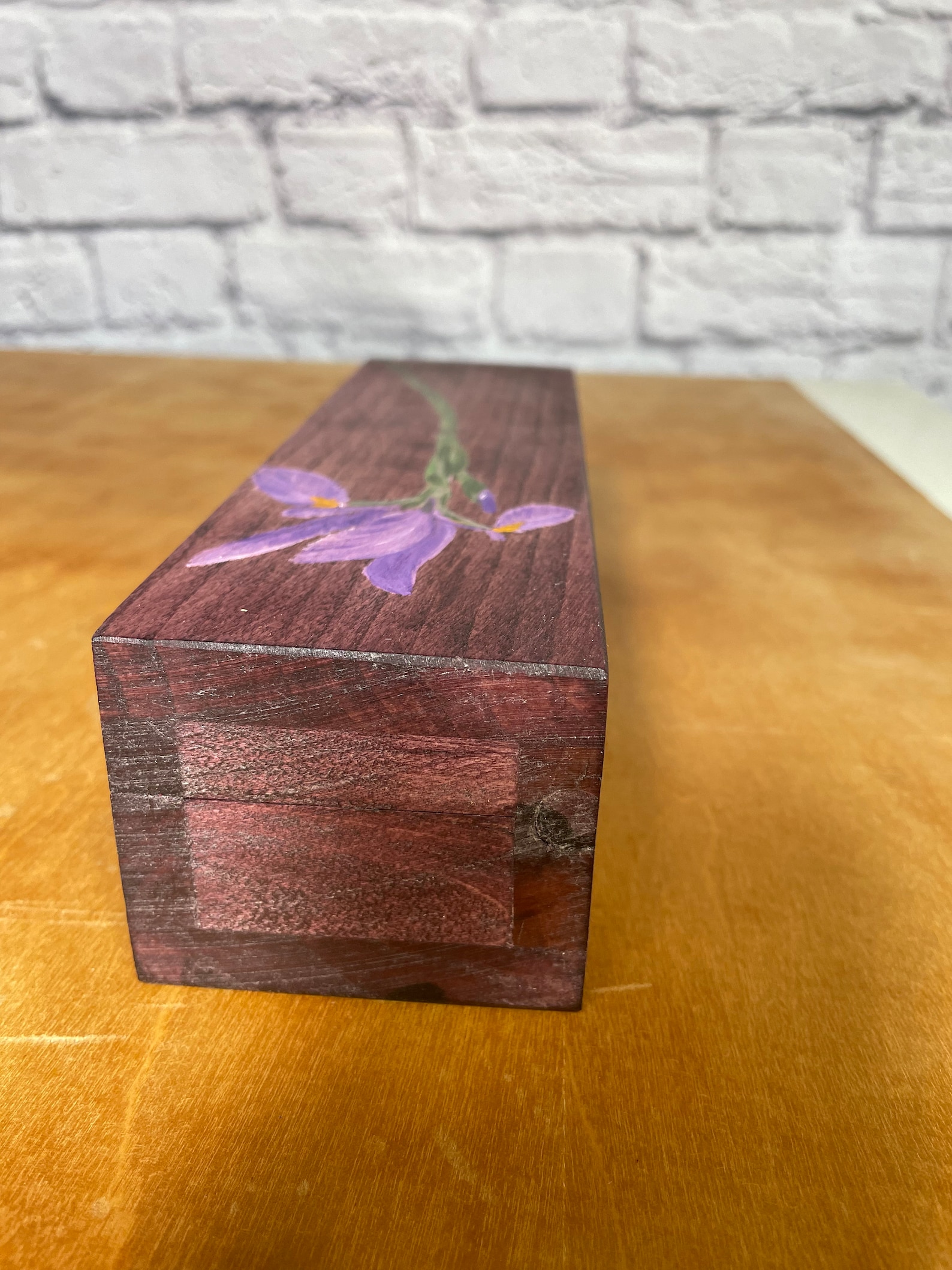 Oil Painting of and Iris on a Wooden Pencil Box, Original Artwork ...