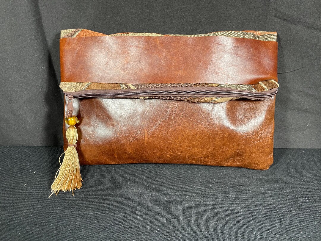 Handmade One of a Kind Clutch, Created With Leather and Vintage Fabric ...
