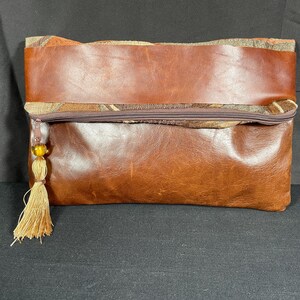 Handmade One of a Kind Clutch, Created With Leather and Vintage Fabric ...