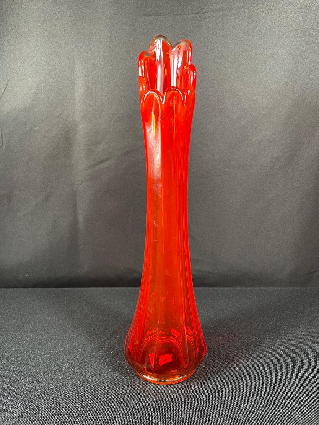 Vintage Swung Vase LE Smith Glass Company, Flame Aberina, Mid Century ...