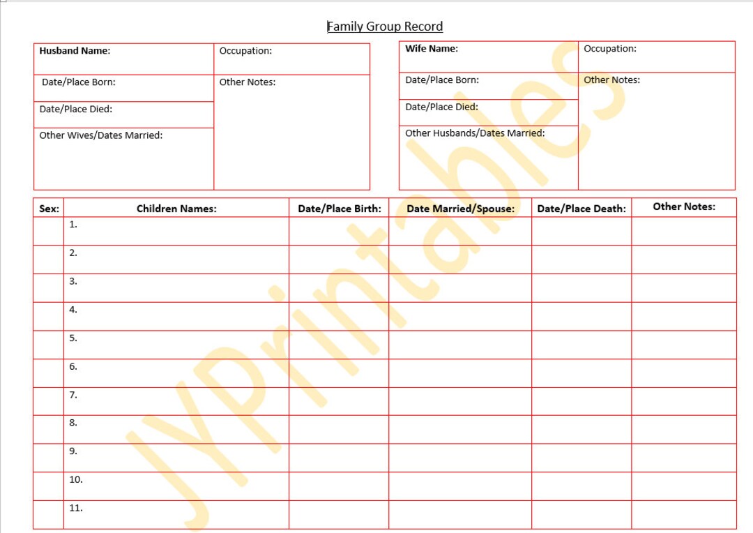 Family Group Chart for a Family Tree - Etsy Ireland