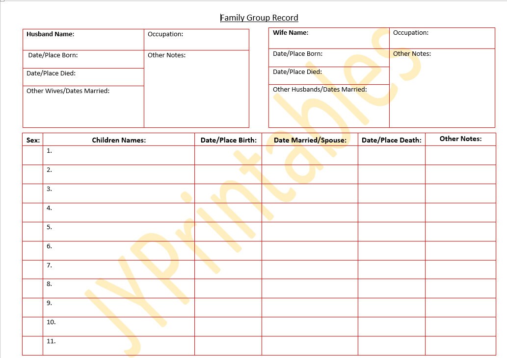 Family Group Chart for a Family Tree - Etsy Ireland