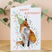 Happy Birthday Card Party Fox Illustrated Greeting Card Greeting Card ...
