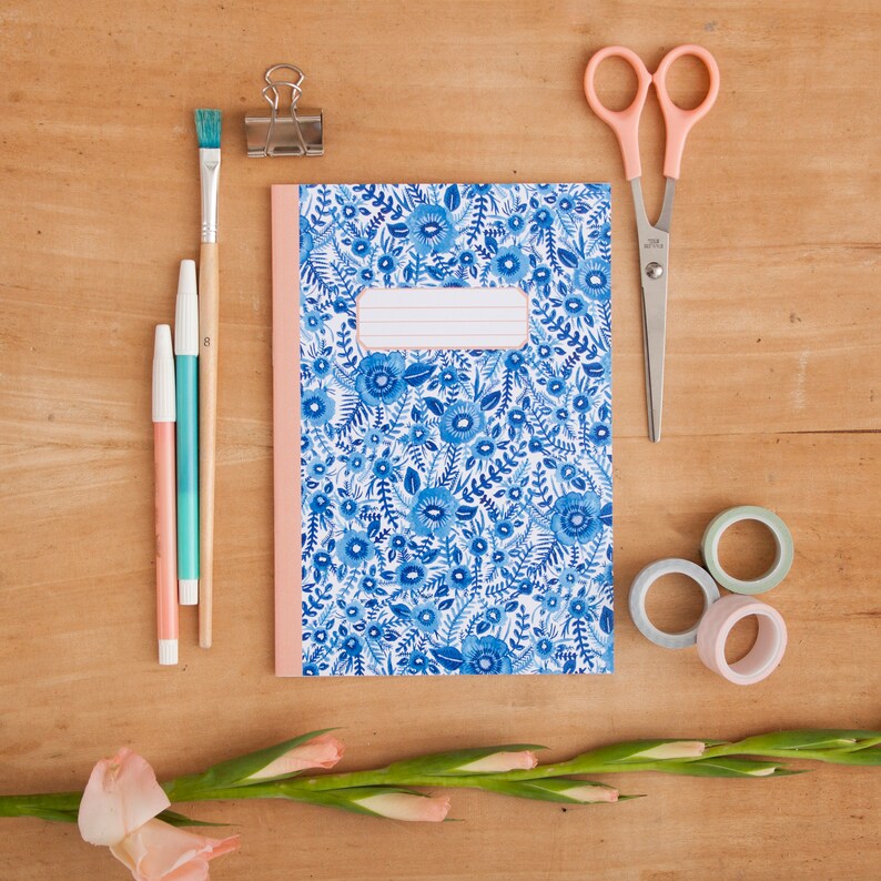 Blue Floral Pattern Notebook Illustrated A5 Notebook Delft | Etsy
