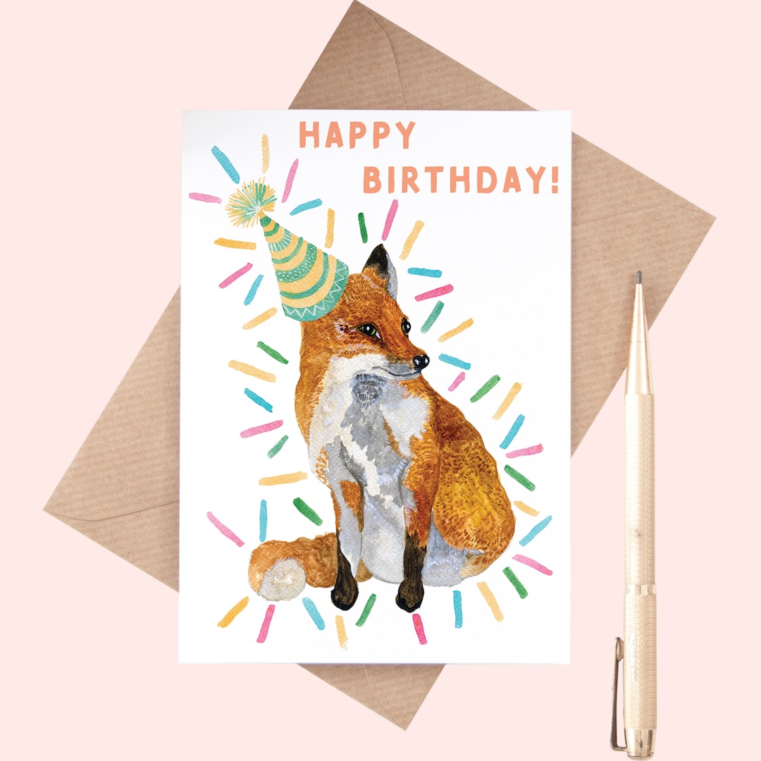 Happy Birthday Card | Party Fox Illustrated Greeting Card | Greeting ...