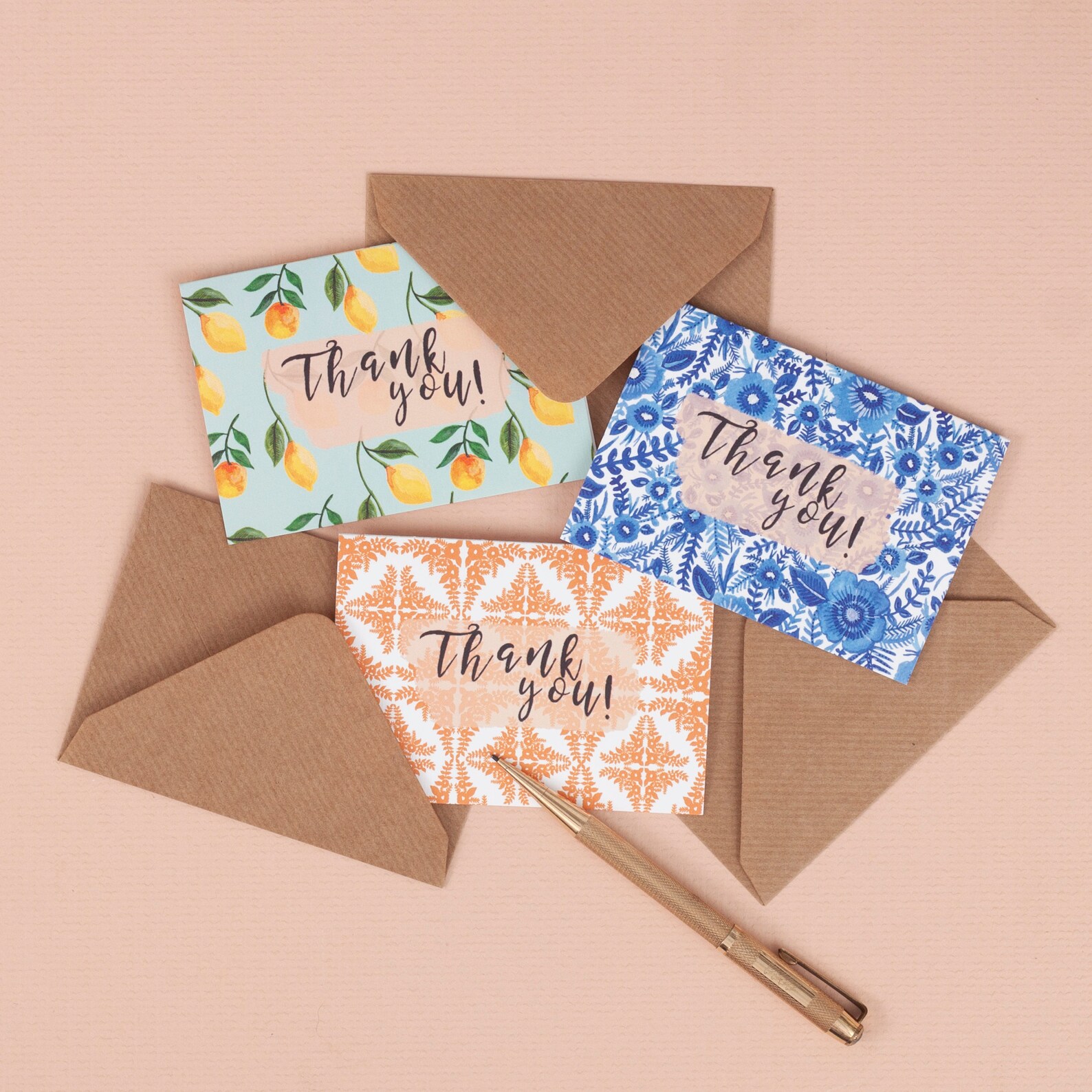 Set of 6 Mini Cards | Patterned A7 Thank You Cards | Notecard Set ...