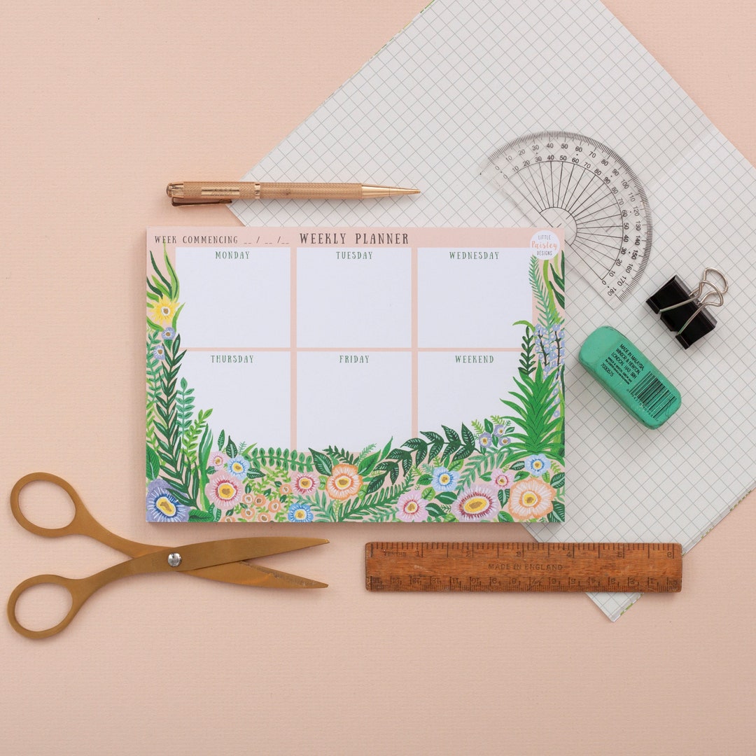 Weekly Planner Notepad | Floral Foliage Pattern | Flower Print ...