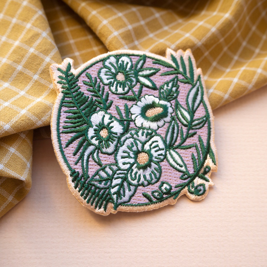 Botanical Pattern Embroidered Iron-on Patch | Purple and Green Flower ...