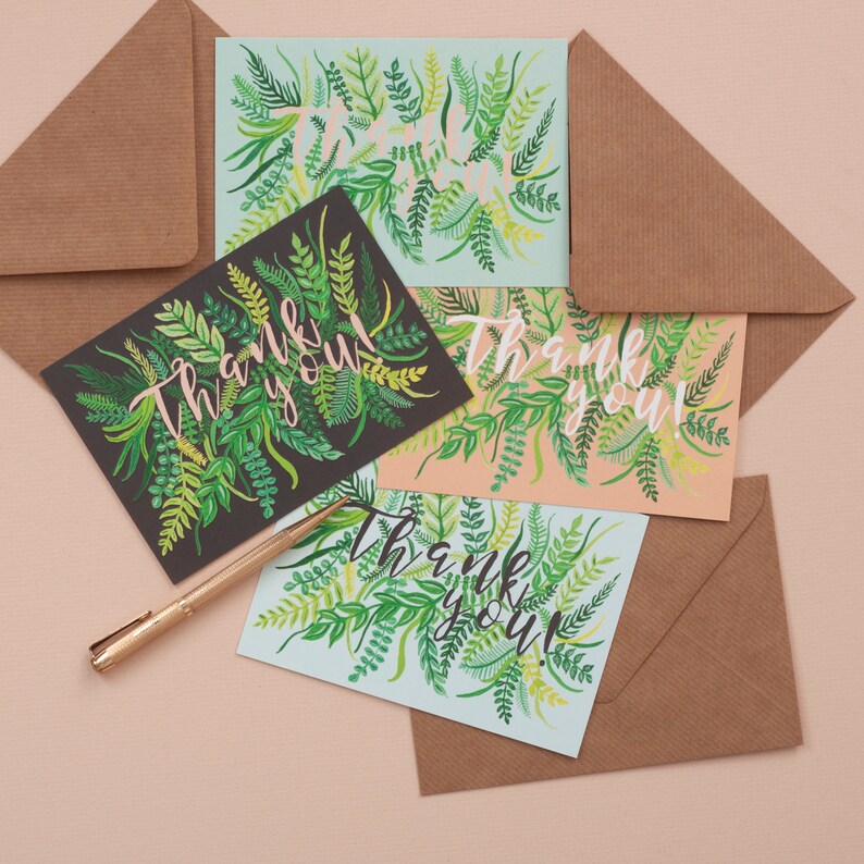 Thankyou Notelet Pack Foliage Patterned Notelets - Etsy