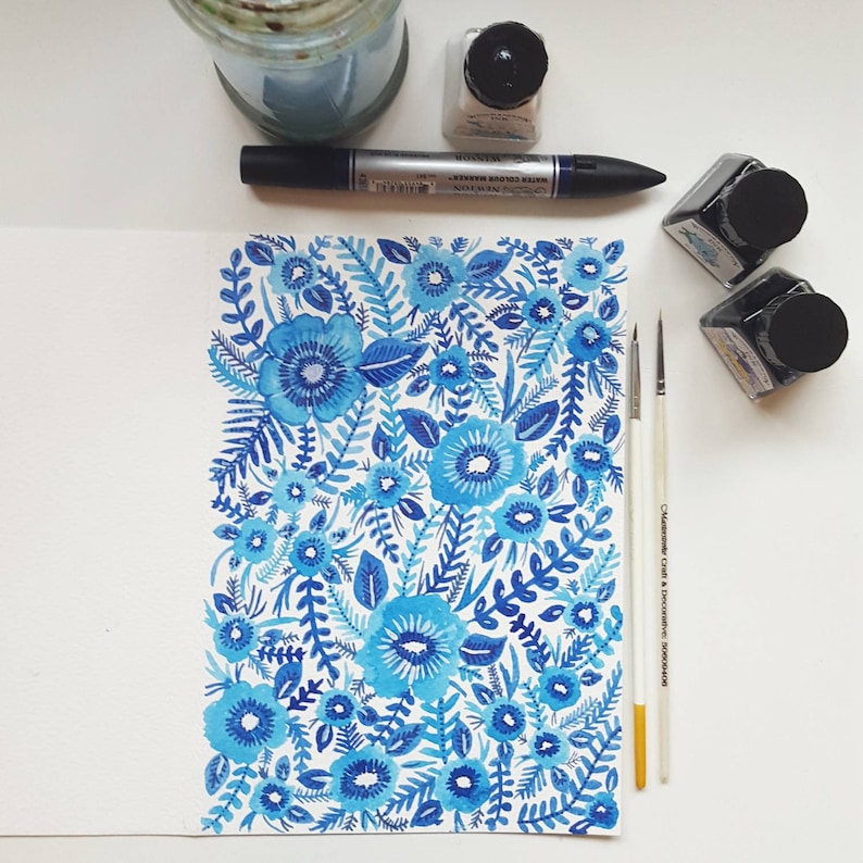 Blue Floral Pattern Notebook Illustrated A5 Notebook Delft | Etsy