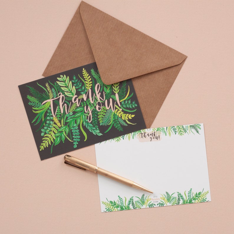 Thankyou Notelet Pack Foliage Patterned Notelets | Etsy