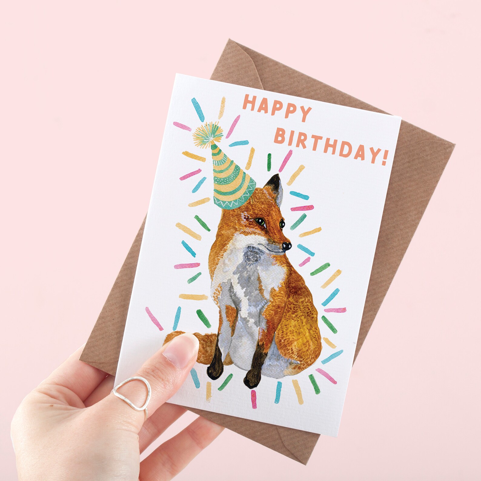 Happy Birthday Card Party Fox Illustrated Greeting Card - Etsy