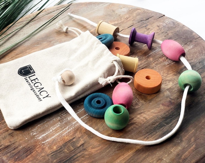 Wood Lacing Toy and Threading Toy, Wooden Bead Stringing Set for ...