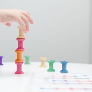 Wooden Spool Stacking Game Montessori Rainbow Wood Toy for - Etsy