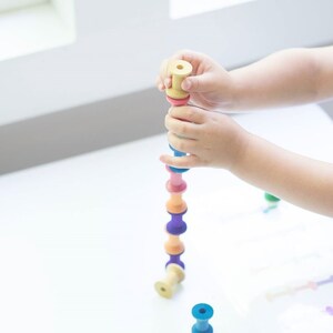 Wooden Spool Stacking Game Montessori Rainbow Wood Toy for - Etsy