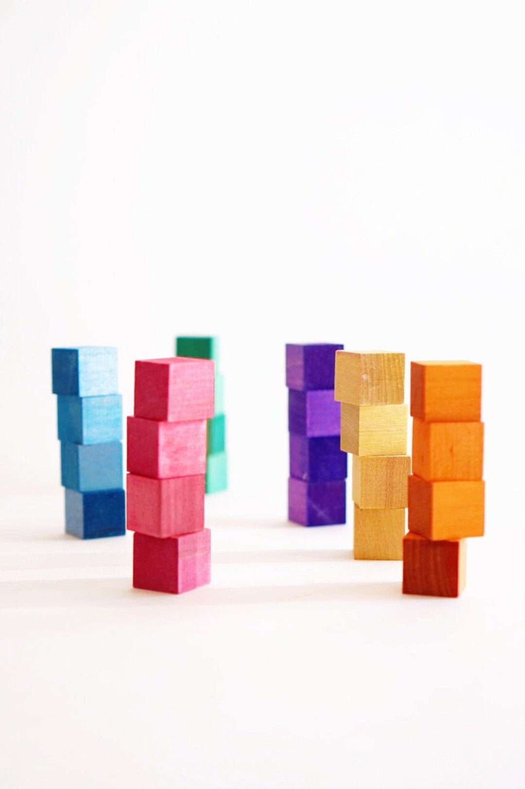 Rainbow Building Blocks Montessori Wooden Blocks Toy for - Etsy