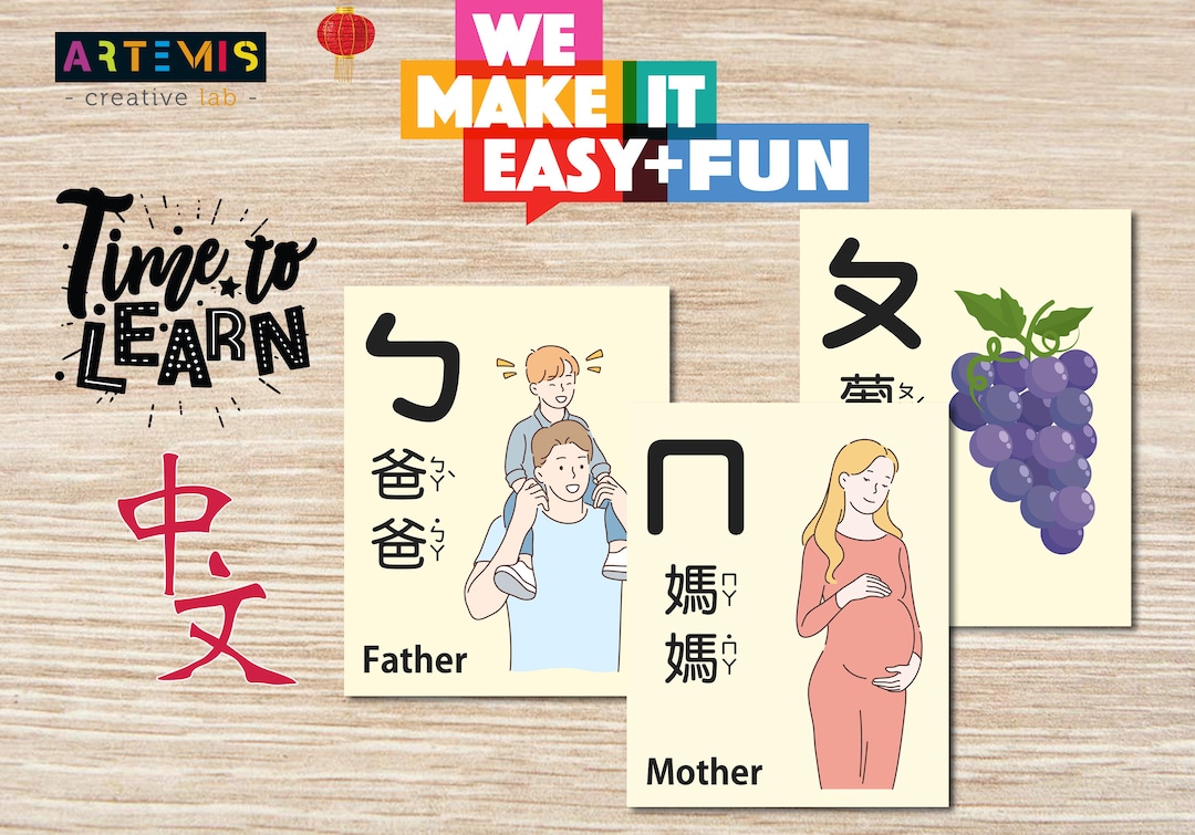 Chinese 中文 Alphabet Flashcards, One Sided Bopomofo Card, Language ...