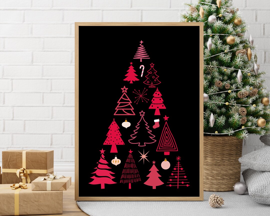 Pink Christmas Tree Digital Download, Modern Christmas Tree Art ...
