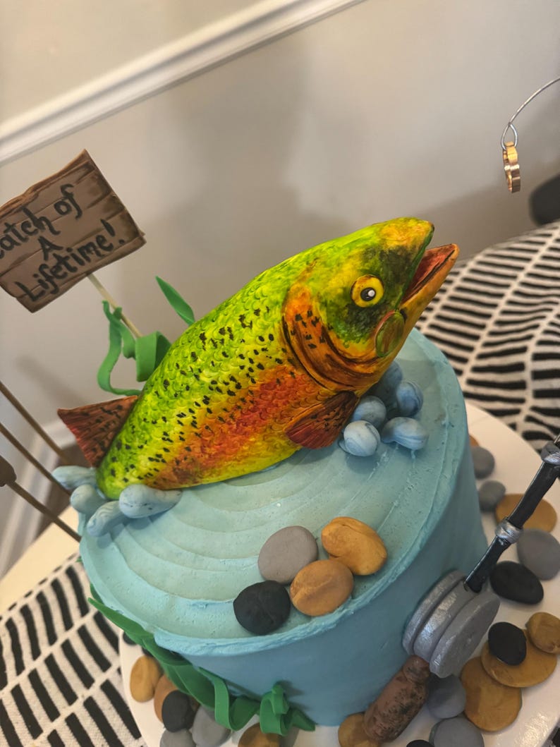 Handmade Fondant Rainbow Trout Fish Cake Topper Set - Etsy