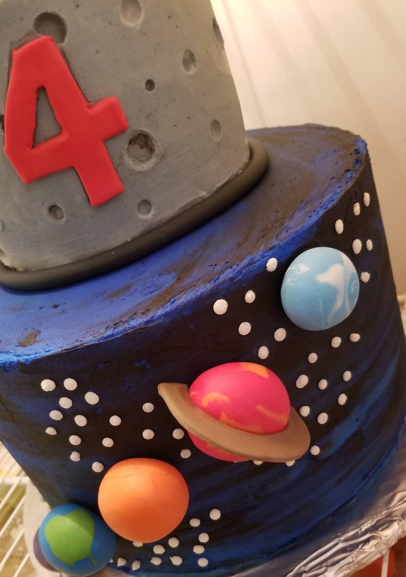 Handmade Fondant Outer Space Planets Spaceship Cake Topper Set | Etsy