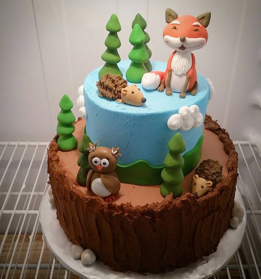 Handmade Edible Fondant Woodland Fox Hedgehog Owl Cake Topper Set - Etsy