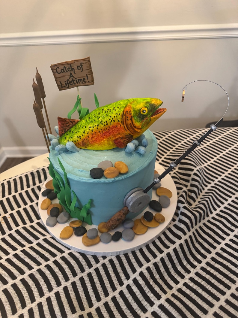 Handmade Fondant Rainbow Trout Fish Cake Topper Set - Etsy