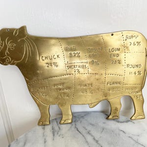 Vintage Brass Butchers Cow Chart Parts Cook Chef Bovine Food Beef Cuts ...