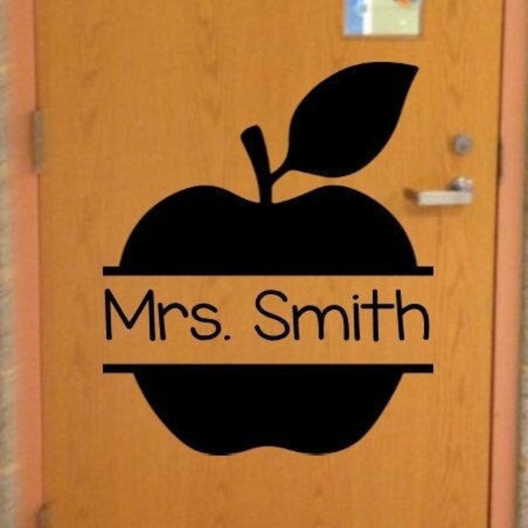 Custom Teacher Name Apple Door Wall Decal - Classroom Decor - Classroom ...