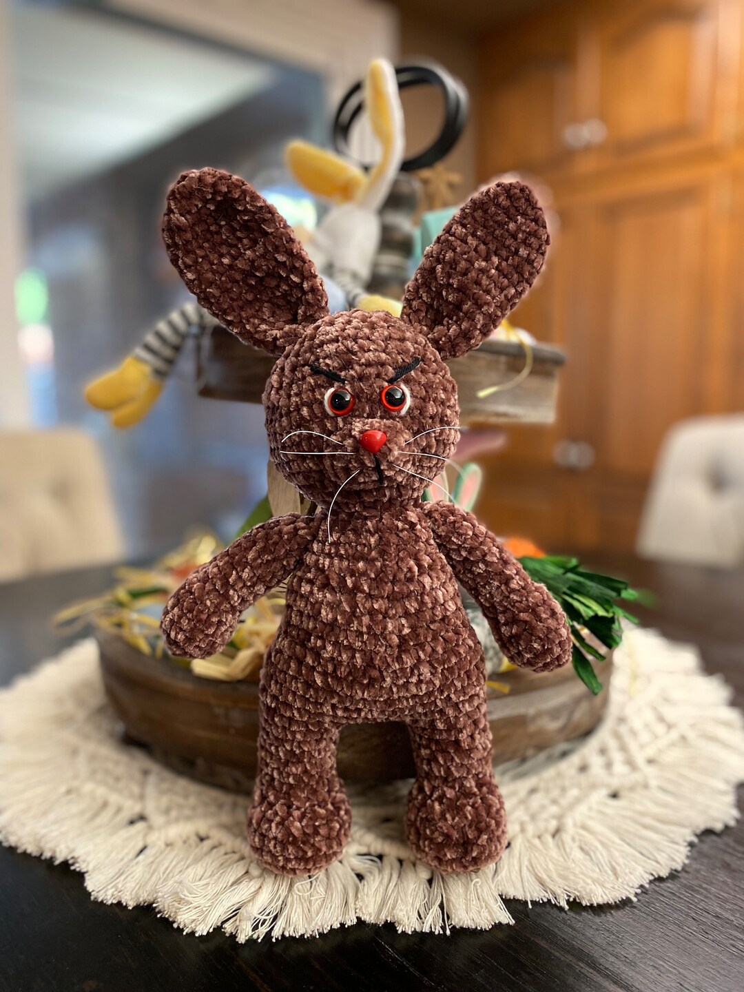 Chocolate Grumpy Bunny // Angry Bunny // Handmade Velvet Stuffie ...
