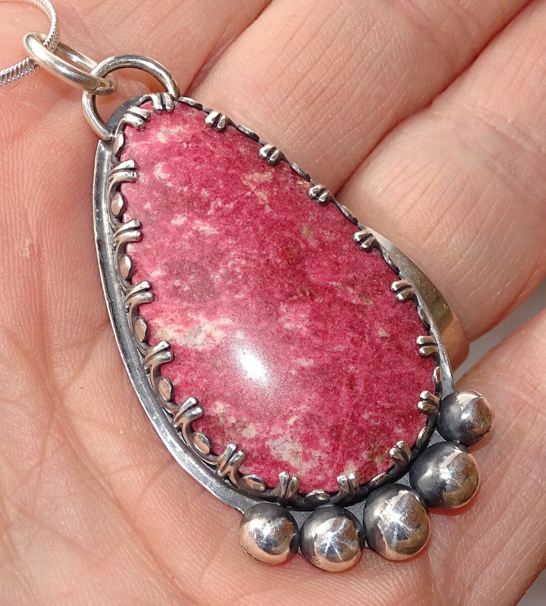 THULITE PENDANT HANDMADE Set in Sterling Silver With Sterling Silver Chain the Stone is a ...