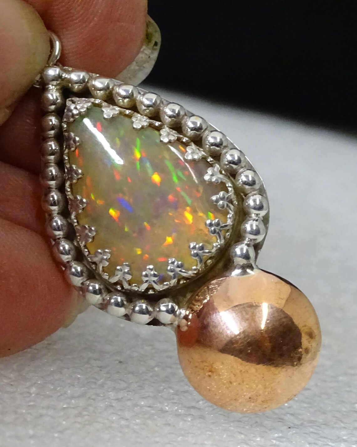 WELO OPAL PENDANT Handmade 6 Ct. Out of This World Rainbow Colors Bezel ...