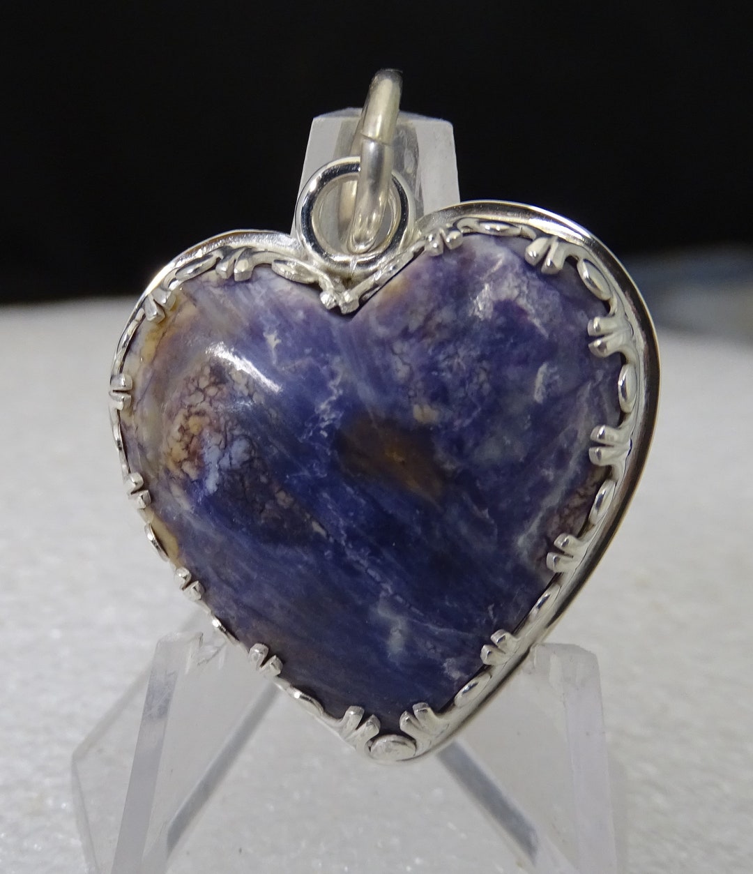 ROYAL AZTEC PURPLE Lace Agate Heart Pendant Handcrafted, Bezel Set in ...