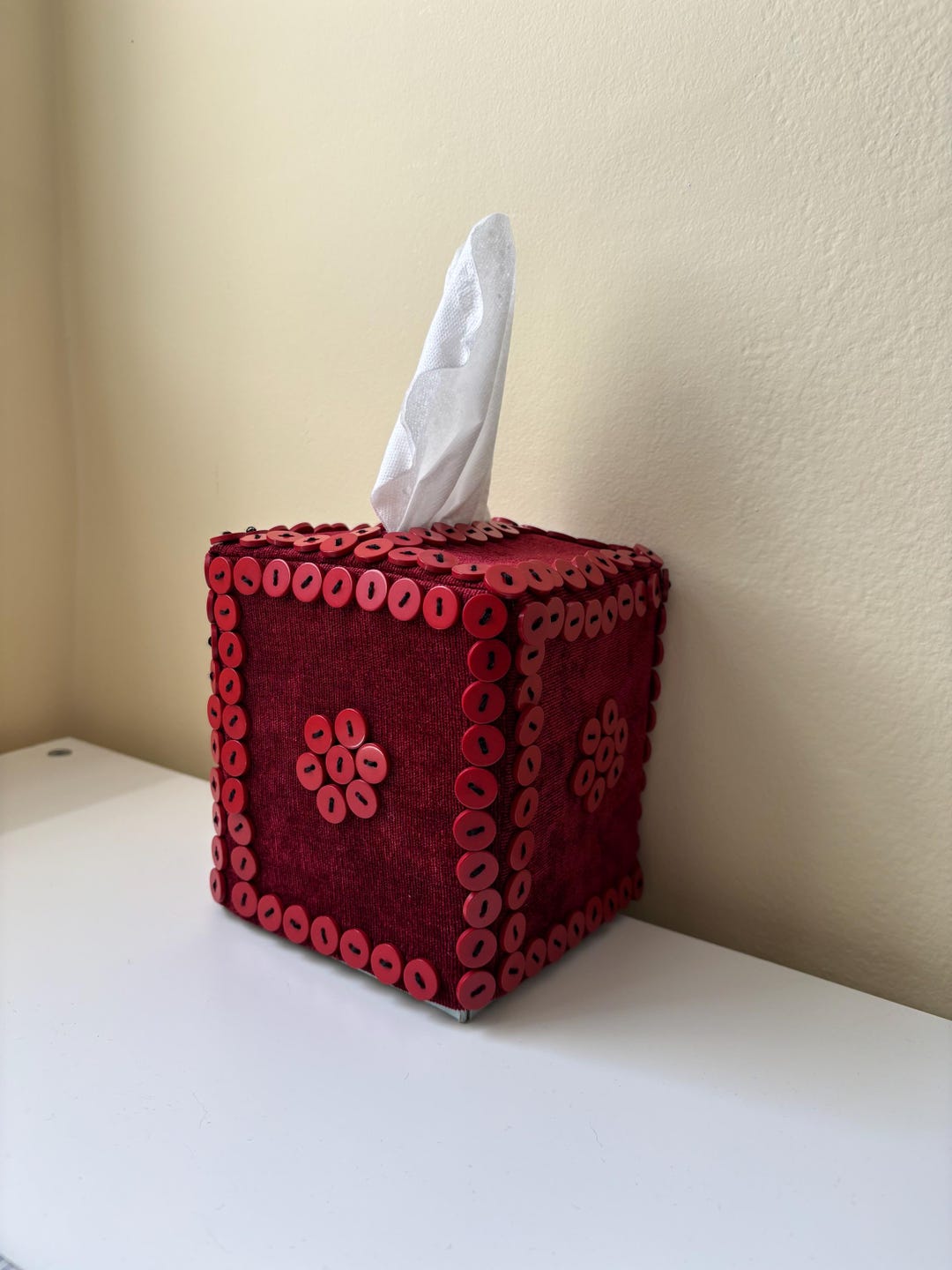 Red Velvet and Button Cube Tissue Box Cozy - Etsy