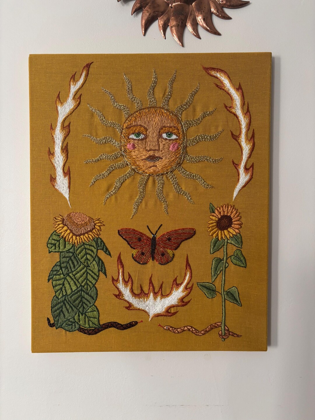 Embroidered Linen Summer Solstice Wall Art: Hand Beaded, Repurposed ...