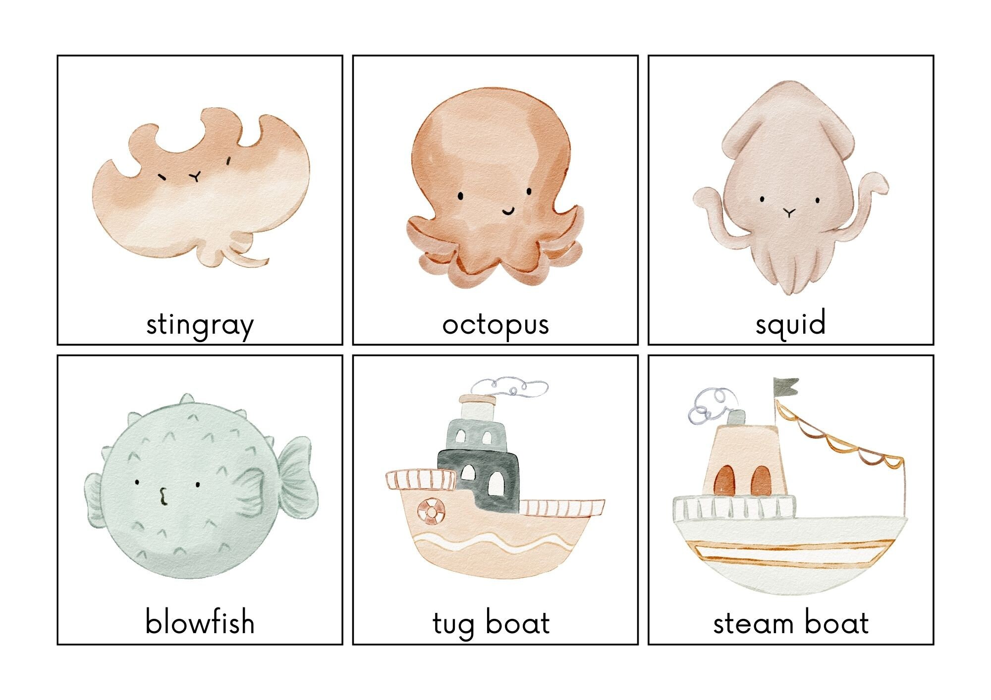 24 Ocean Themed Flash Cards - Montessori Flash Cards - INSTANT DOWNLOAD ...